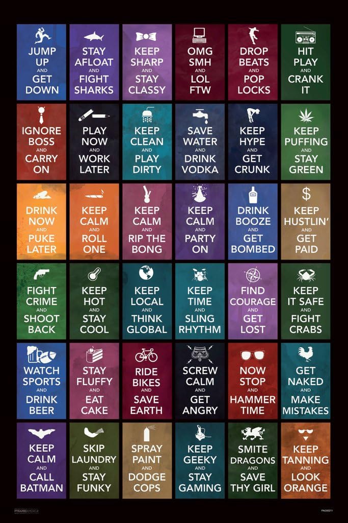 Amazon.com: Pyramid America Keep Calm Variations Cool Wall Decor Art ...