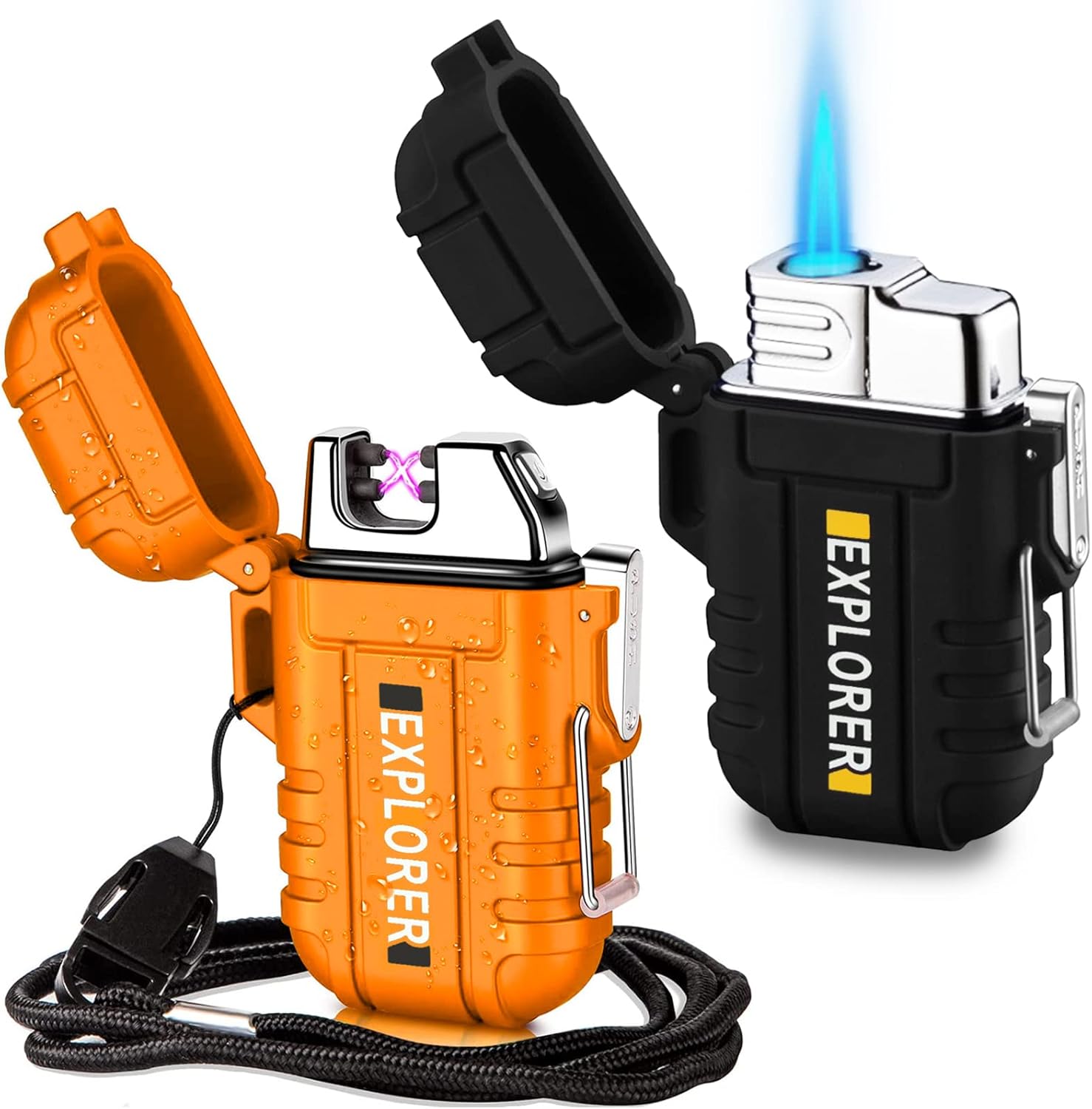 2 Pack Waterproof Lighter Outdoor Windproof Torch Lighter Dual Arc ...