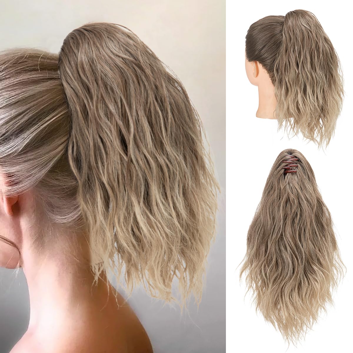 Amazon.com : SARLA Short Ponytail Extension Claw Clip in 13 Inch Fluffy ...