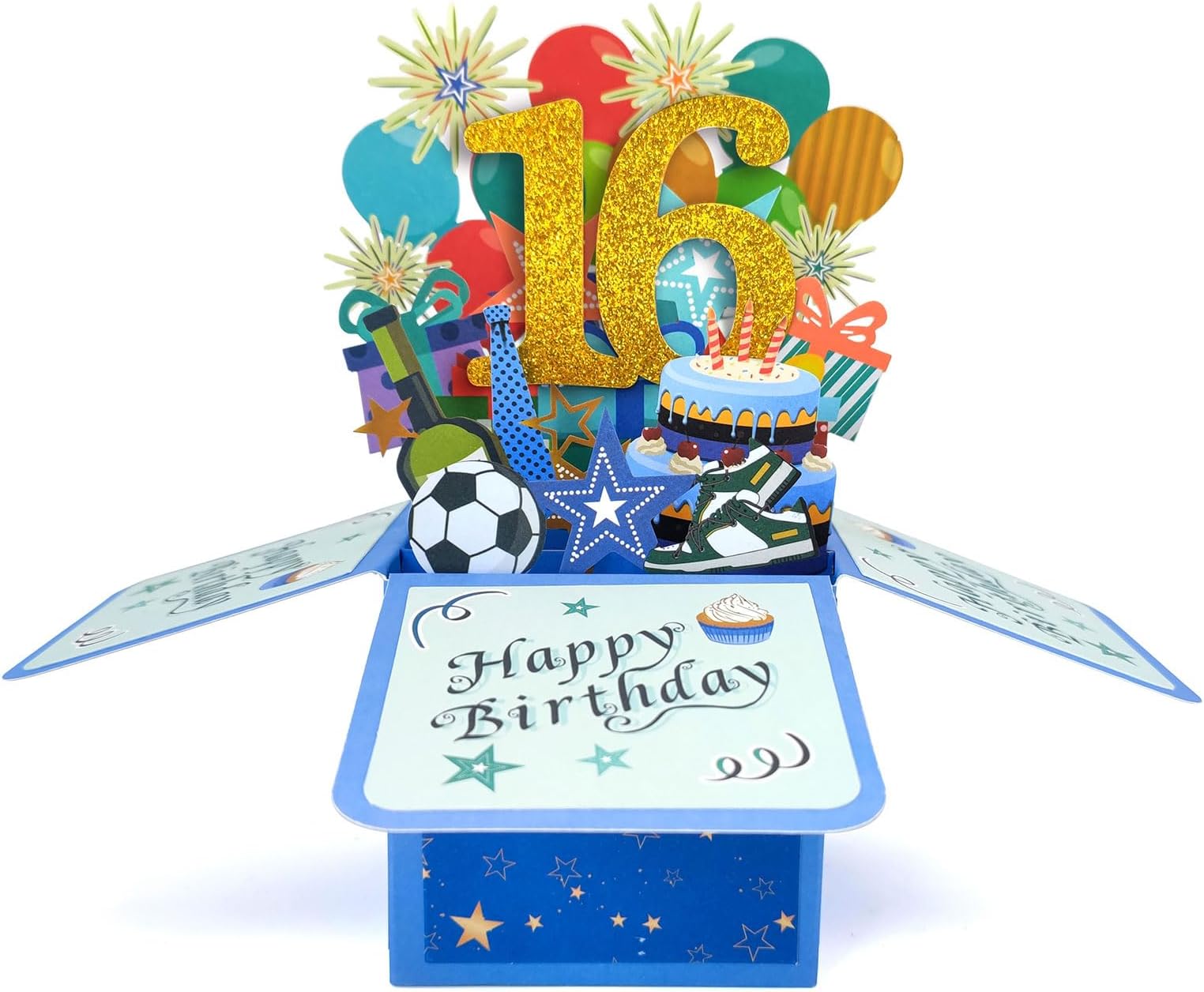 16 Pop Up Birthday Card,Black Gold Greeting Card 16th Birthday 3D Popup ...