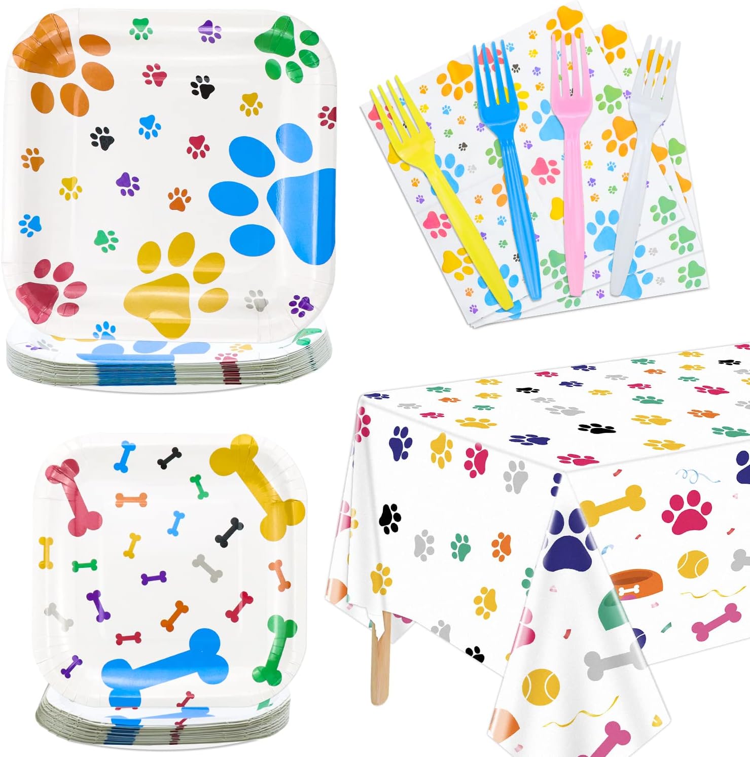 Amazon.com: Dog Party Supplies Serve 20 - 81Pcs Plates Napkins ...