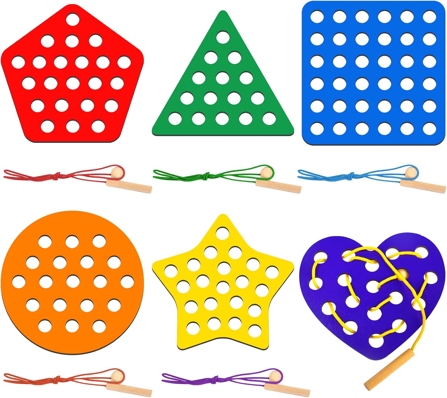 6 Pcs Toddler Threading Toys,Wooden Threading Toys, Educational and ...