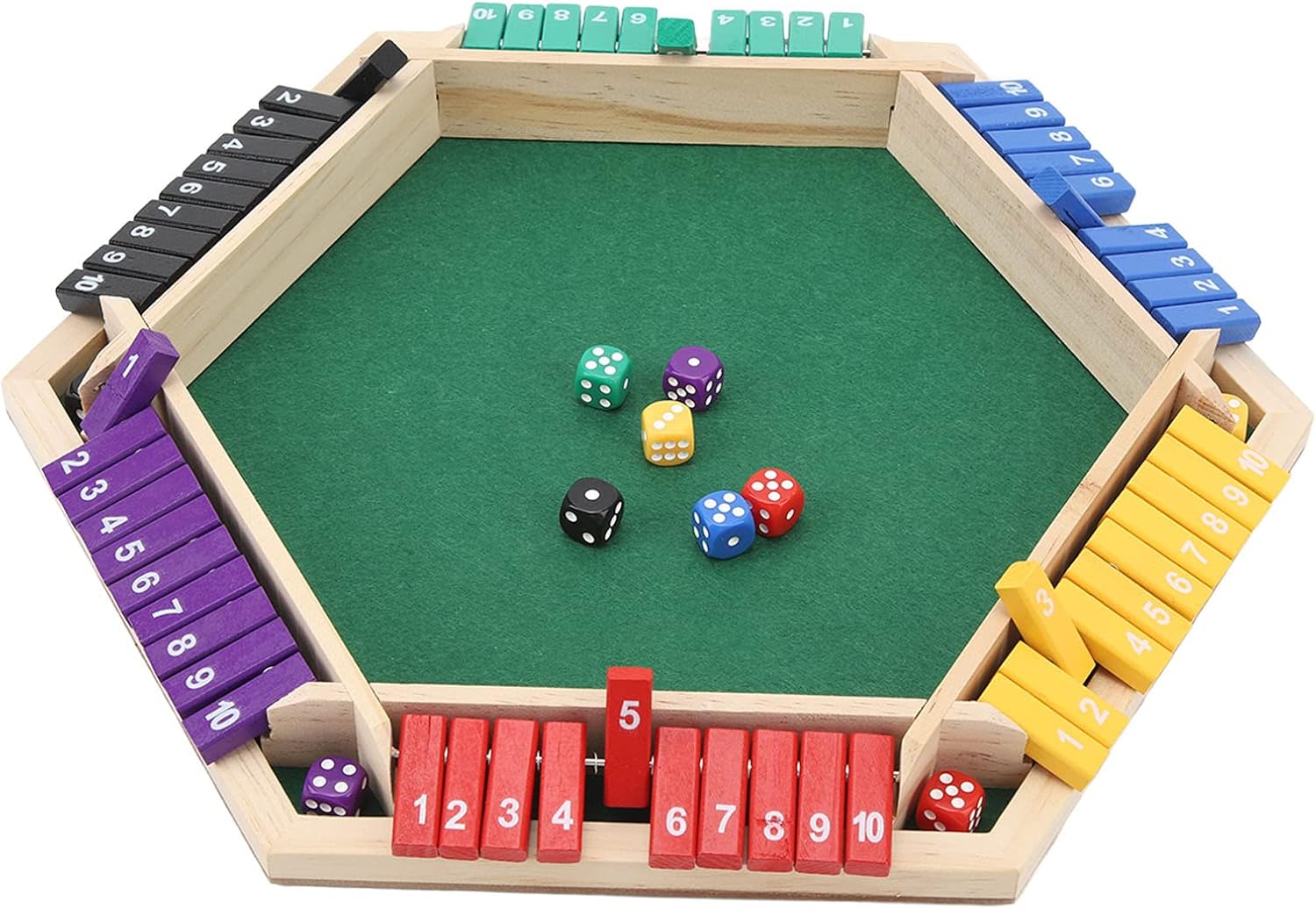 Shut The Box Dice Game, 6 Player 6 Color Wooden Board Table Math Game ...