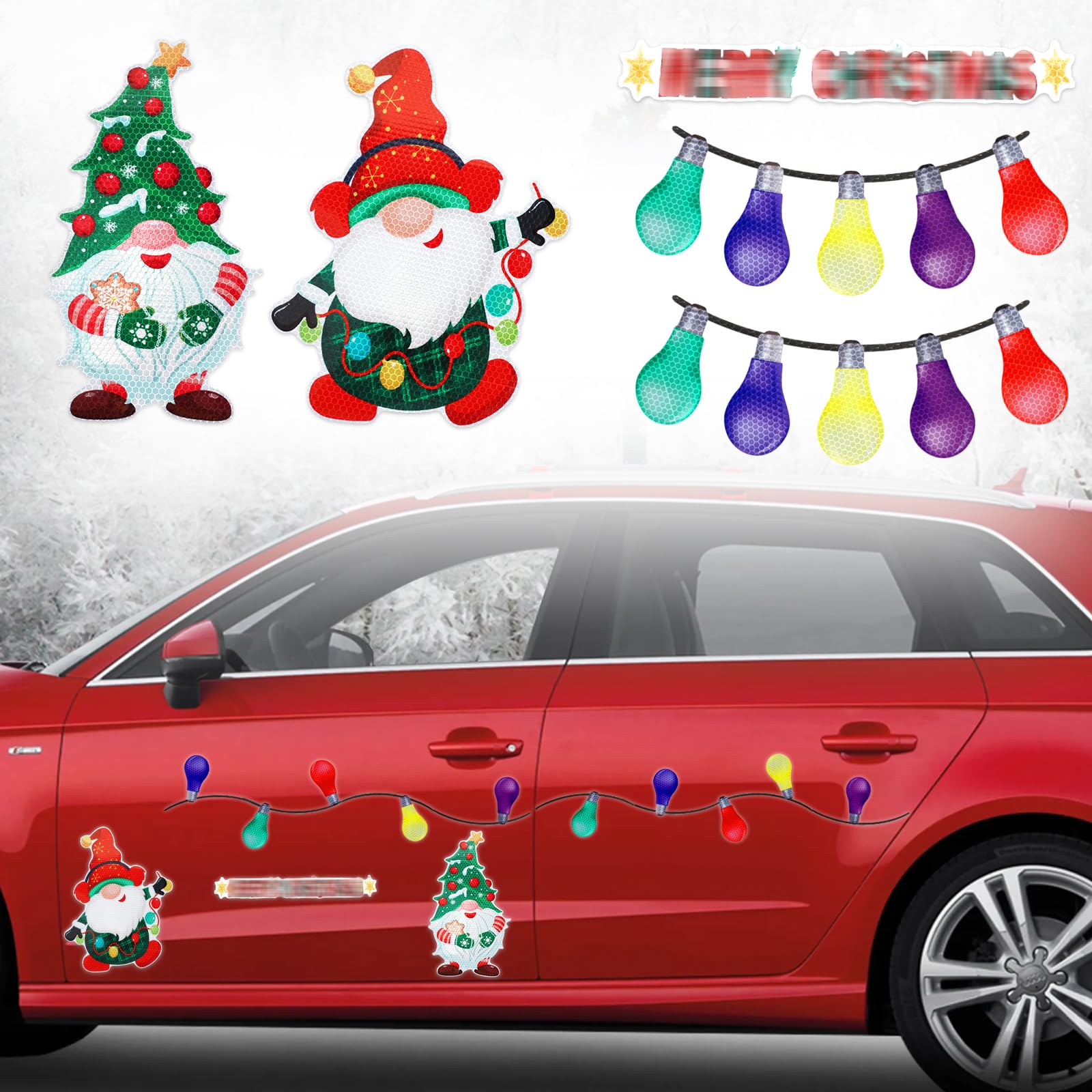 23Pcs Christmas Reflective Car Refrigerator Decorations, Bulb Light ...