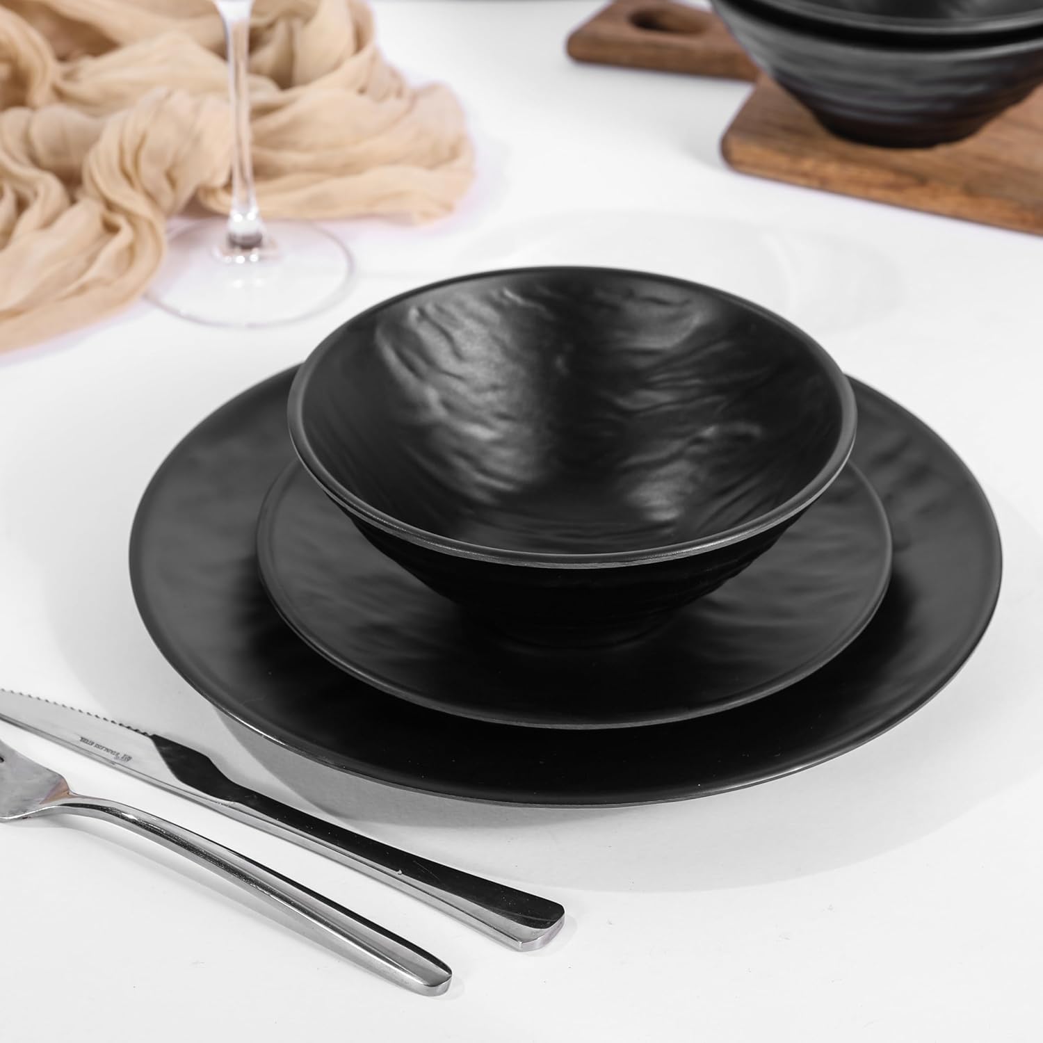 Lechoo Juego de vajilla de melamina, platos y cuencos para uso en ...