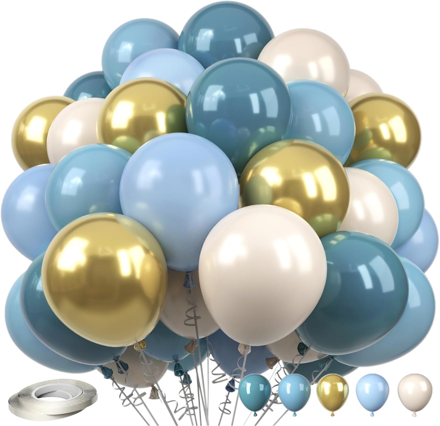 Amazon.com: Dusty Blue Balloons, Blue and Gold Balloons,12 Inches 60pcs White Sand Pastel ...