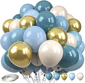 Amazon.com: Dusty Blue Balloons, Blue and Gold Balloons,12 Inches 60pcs White Sand Pastel ...