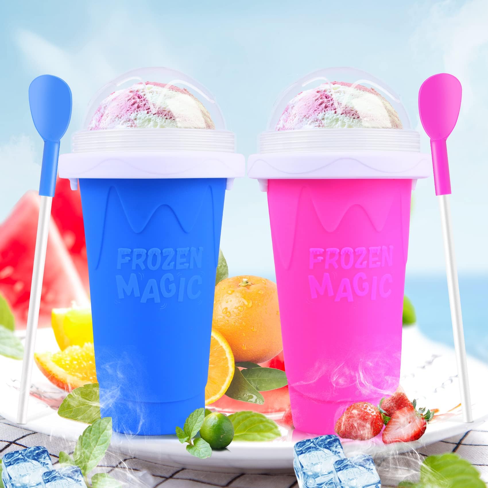 Amazon.com | Slushie Cups Set of 3 - Slushy Cup with Lid, 2 in 1 Straw ...