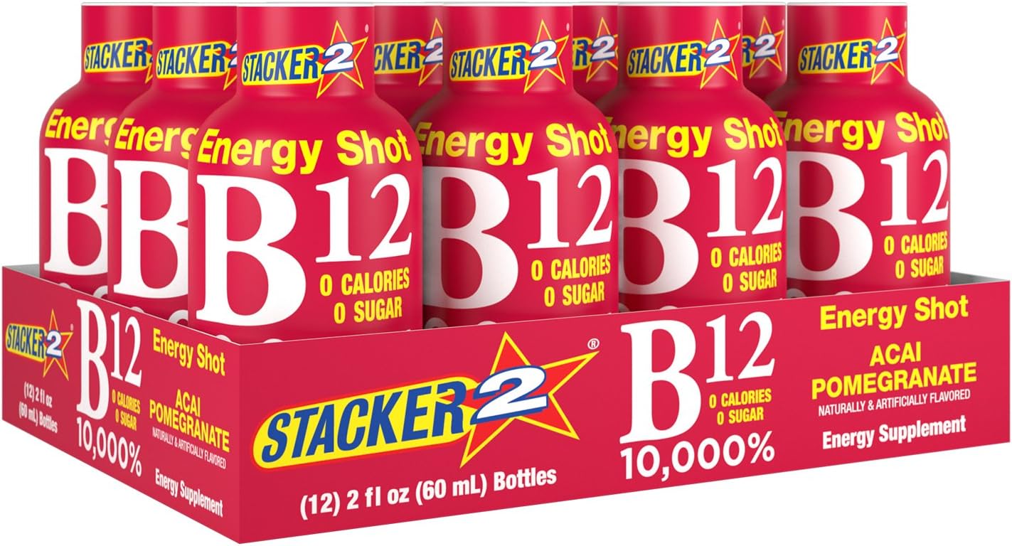 Amazon.com: Stacker 2 B12 No Calorie Zero Sugar Energy & Vitamin Shots ...