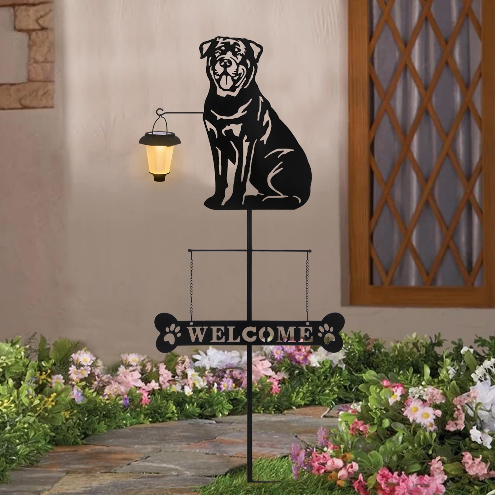 Snapklik.com : BAYN Solar Rottweiler Silhouette Dog Breed Welcome Sign