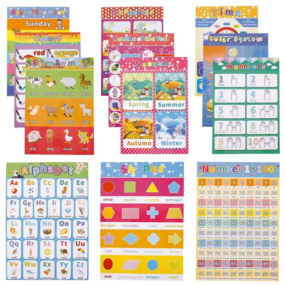 Mialang 12 Pack Educational Preschool Poster for Toddler and Kid ...