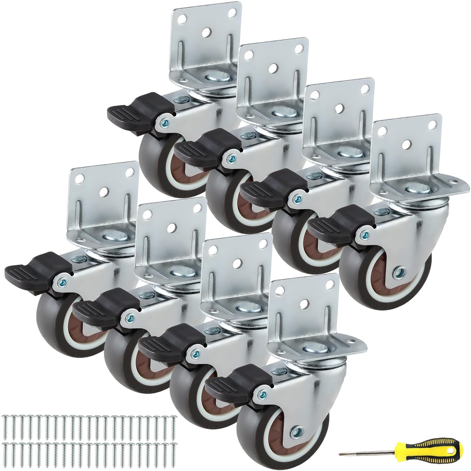 1.5 Inches Side Mount Caster Wheels Set of 12 L-Shaped Rubber Small ...