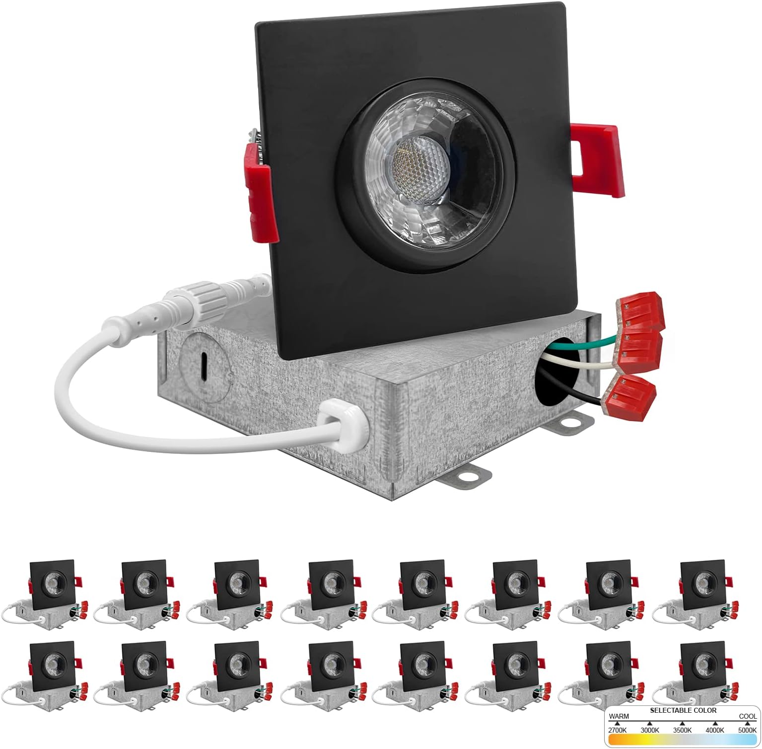NUWATT | 16 Pack | Black 3 Inch Square Adjustable LED Ceiling Light ...