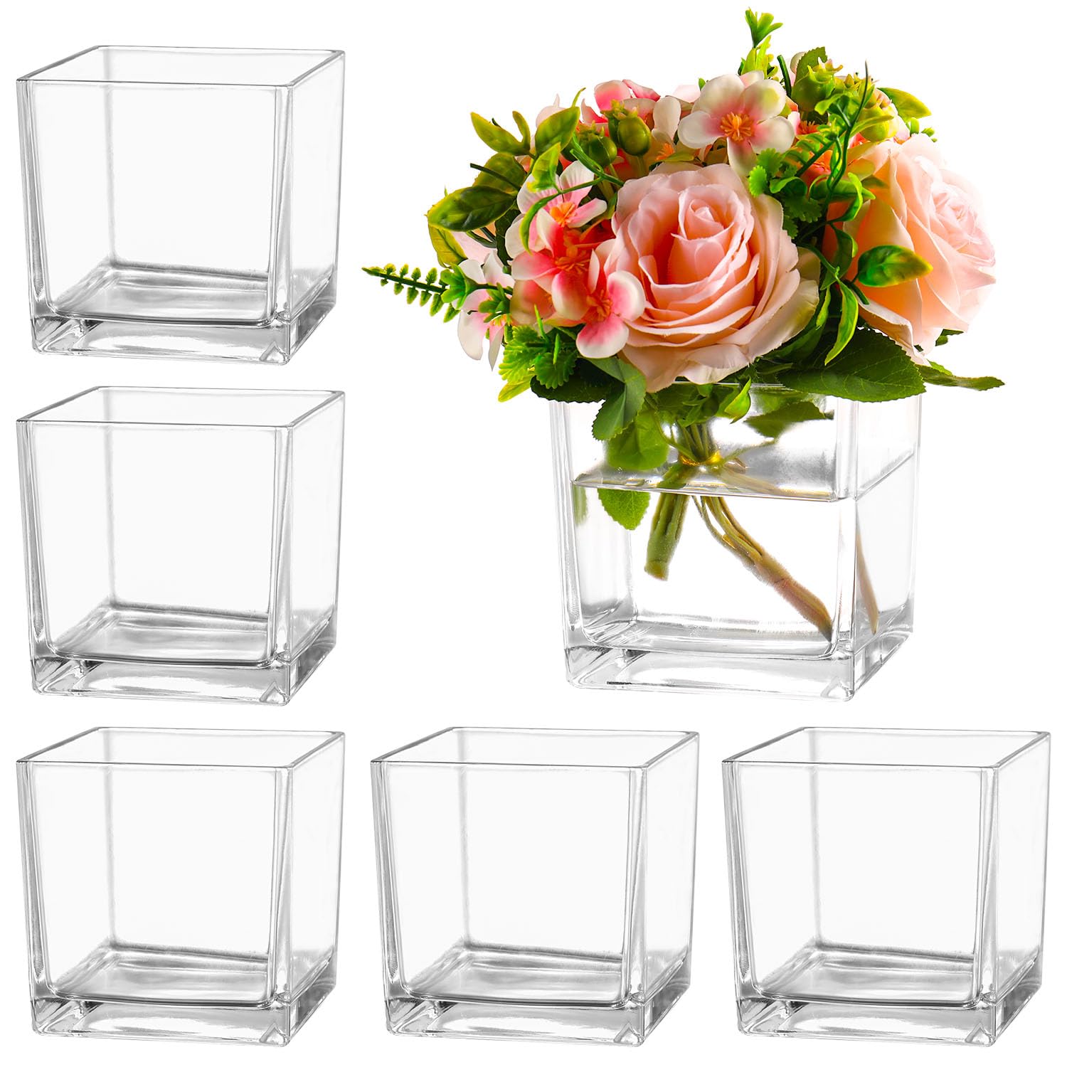 Amazon.com: MARTAGE Square Glass Vases Set of 6, Flower Vases for ...