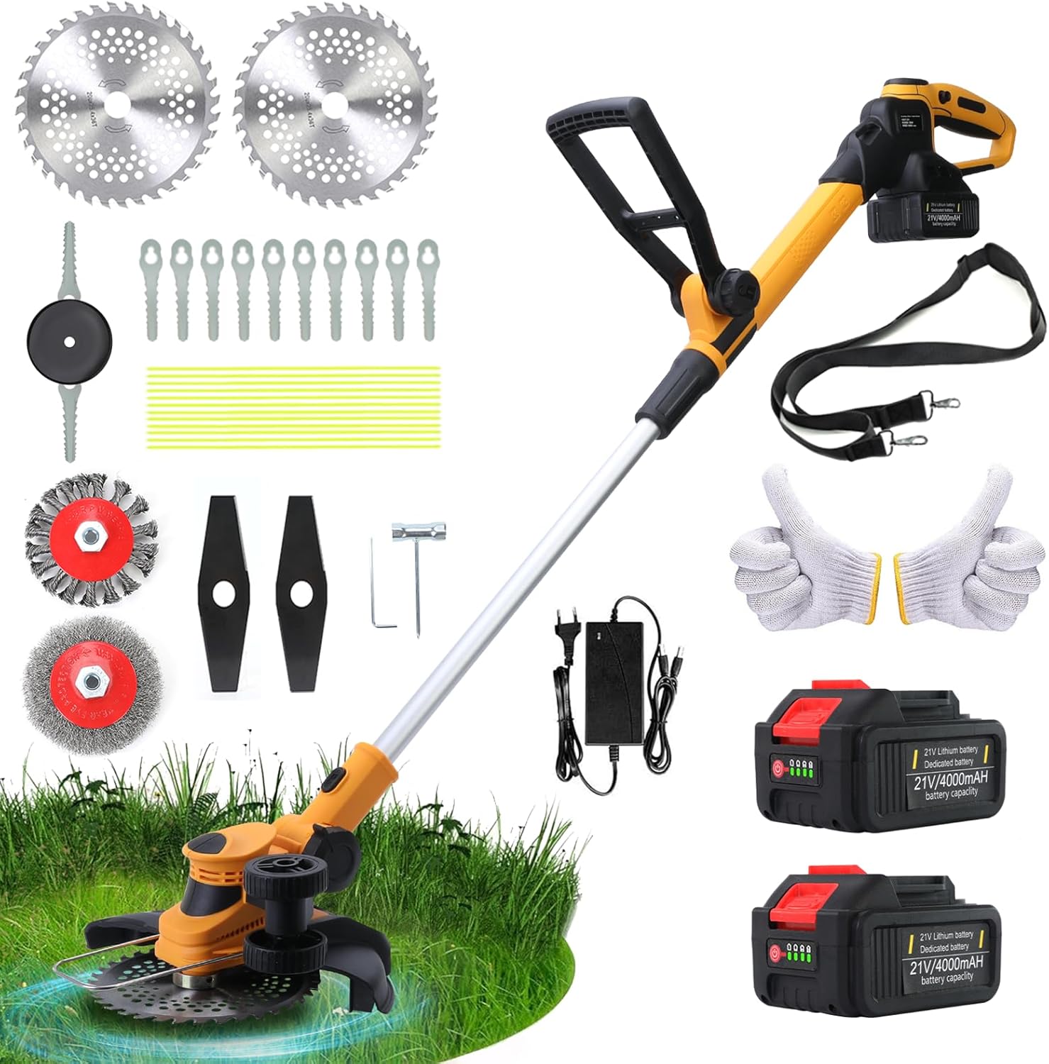 Electric Weed Wacker 21V (2 X 4Ah),2-in-1 Cordless Grass Trimmer,with 5 ...