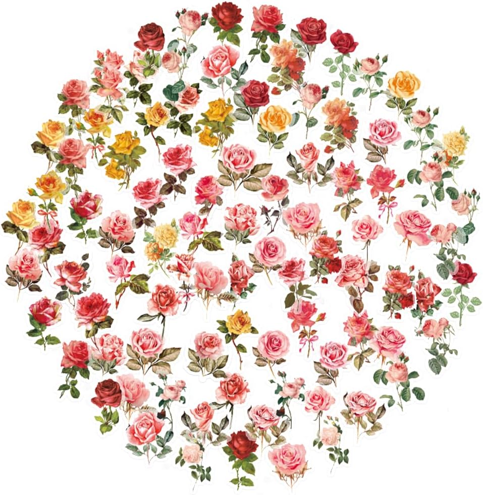Amazon.com: Obujopal 100Pcs Small Rose Stickers Vintage for ...