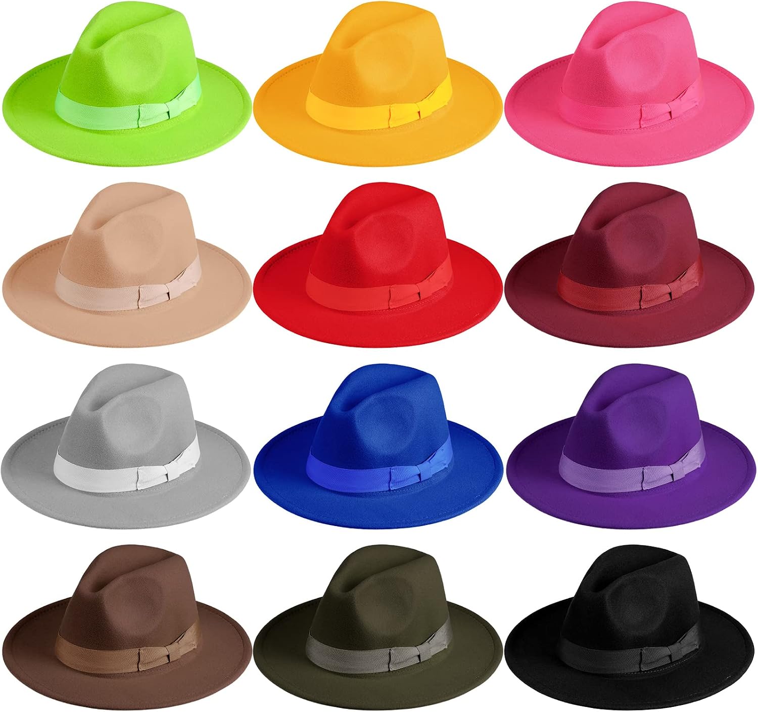 Xuhal 12 Pcs Hat Bulk Men Women Wide Brim Panama Hat Neon Felt Hat ...
