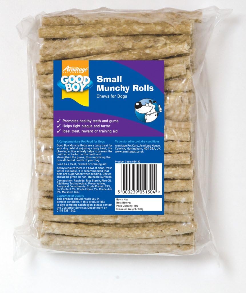Good Boy Small Natural Rolls, 100 Dog Chews 125mm x 9-10 mm, 900g ...