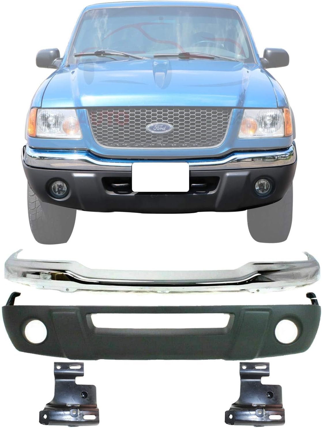 Amazon.com: New Front Bumper Chrome + Lower Valance Primed With Fog ...