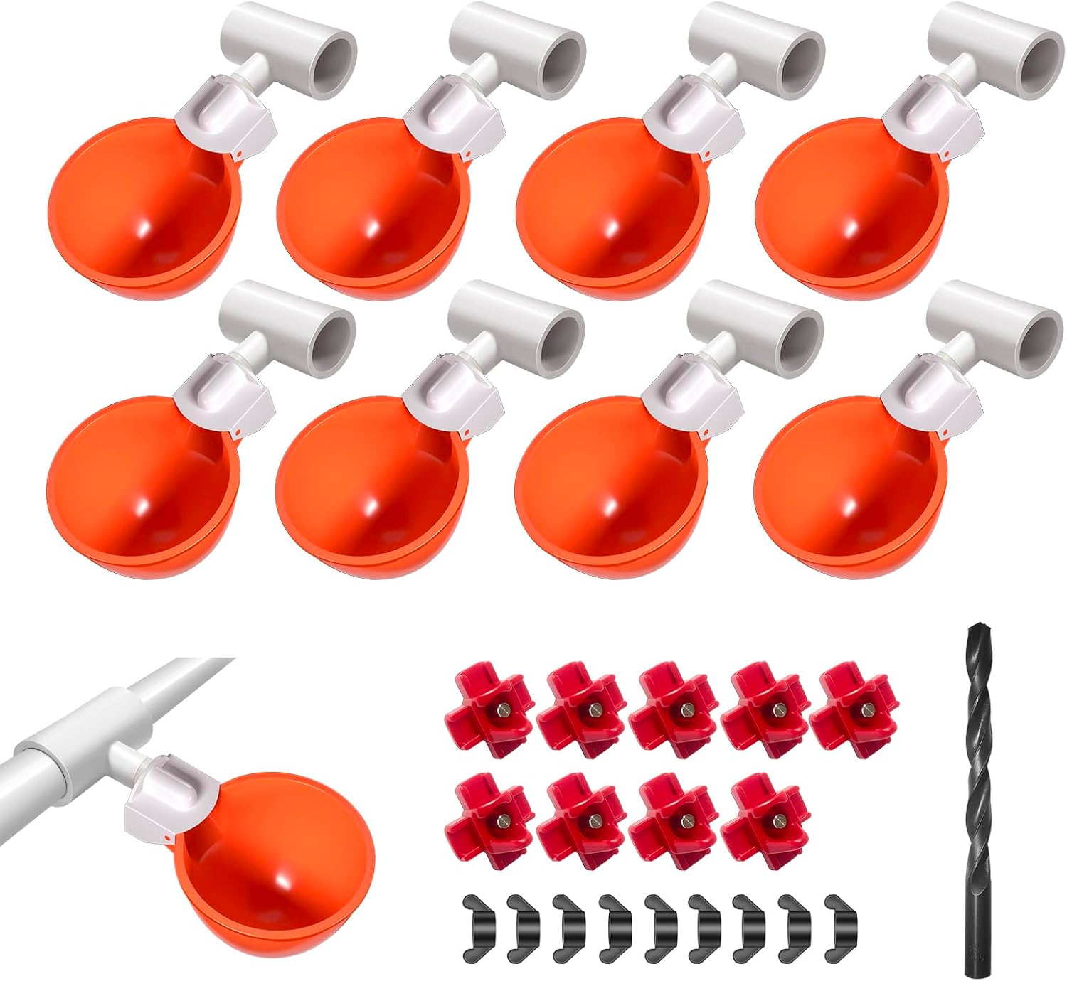Amazon.com: 9 Packs Chicken Waterer Cups with 1/2" PVC Tee Fittings ...
