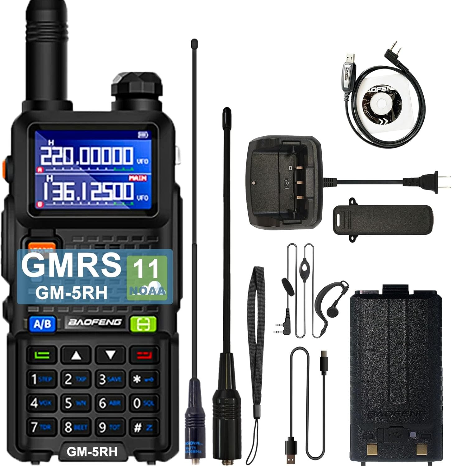 Amazon.com: BAOFENG GM 5RH GMRS Portable Radio GM-5RH Upgrade of UV-5R 11 NOAA Weather Receiver ...