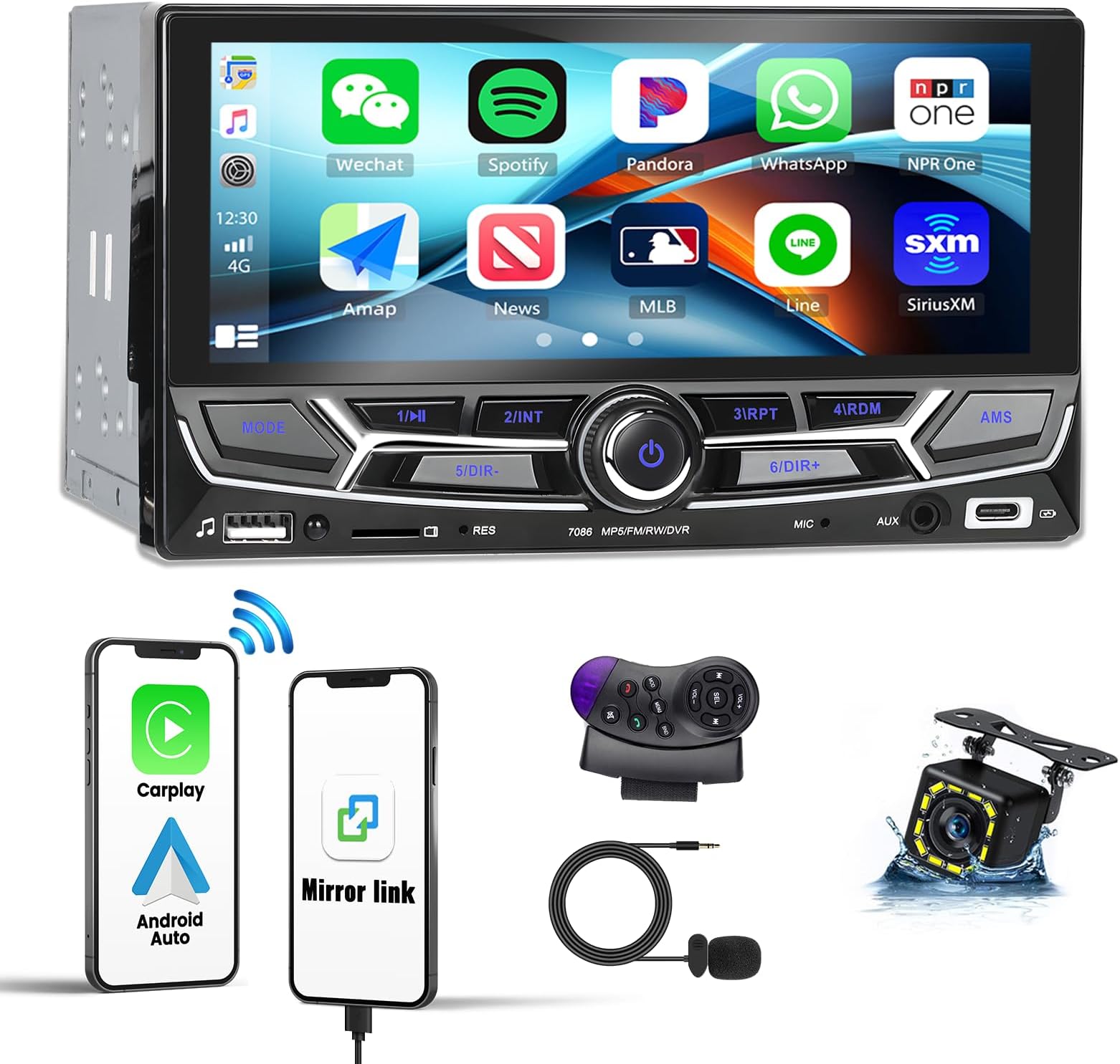 Double Din Touchscreen Car Stereo Wireless CarPlay Android Auto, 6.86 ...