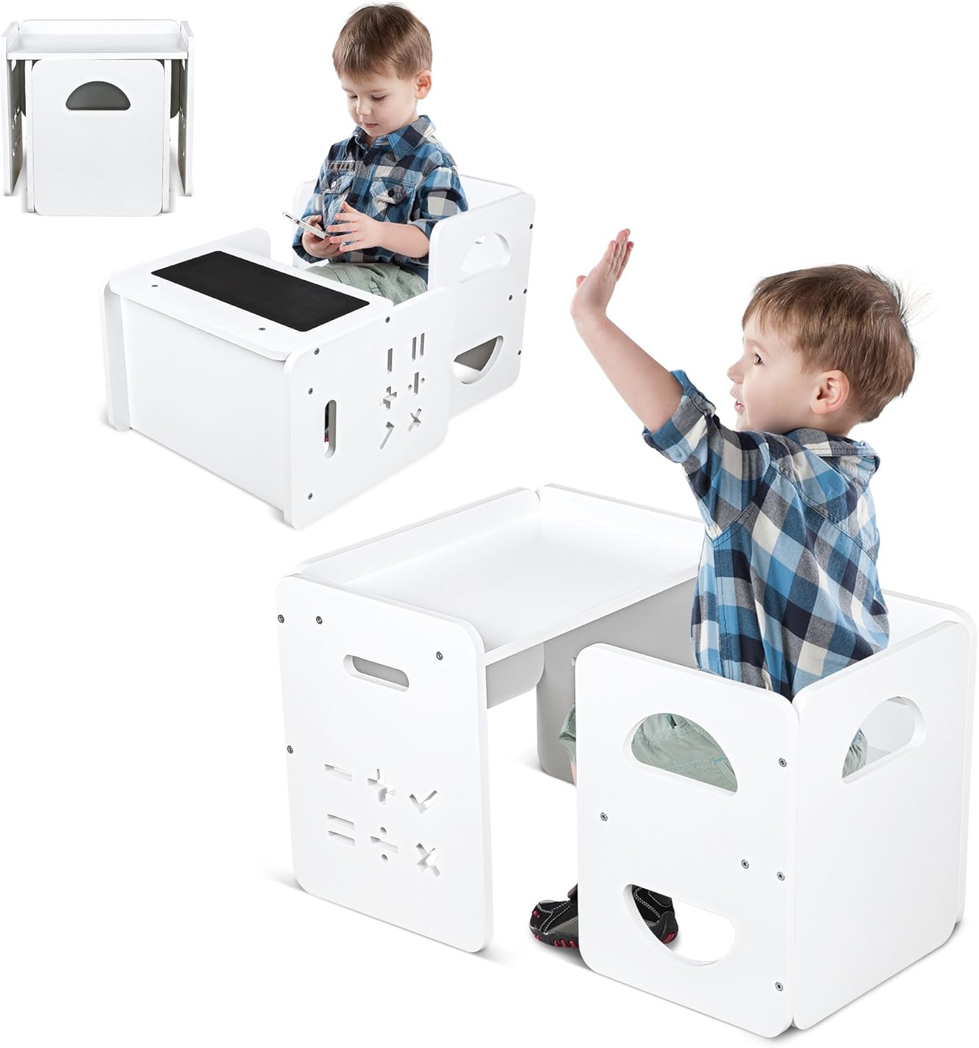 Amazon.com: Montessori Weaning Table and Chair Set, 2 In 1 Toddler Desk ...