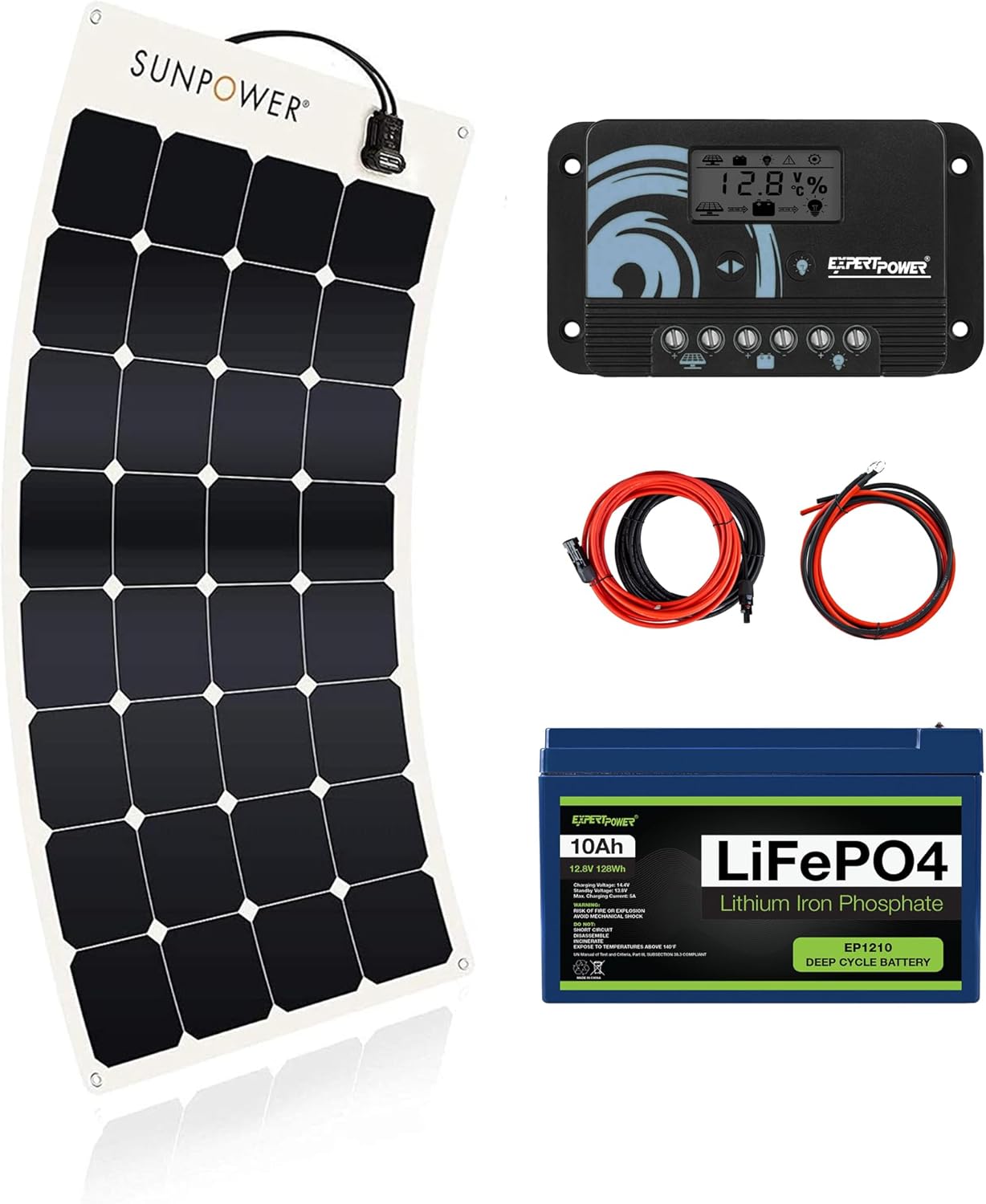 Amazon.com : ExpertPower 100W 12V Solar Power Kit | 12V 10Ah LiFePO4 ...