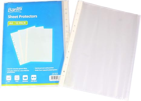 Bantex, A4 Sheet Protectors, 35 Micron, 10 Pack, Anti Glare, Copy Safe ...