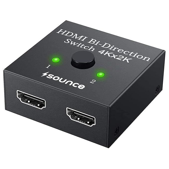 Sounce HDMI Switch 2 in 1 Out 4K 60hz HDMI Switcher 2 Port, Bi ...