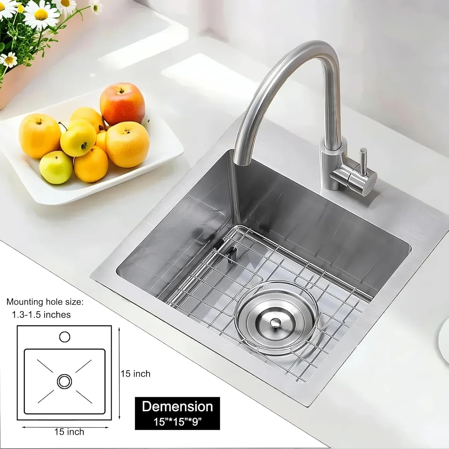 Snapklik.com : VAPSINT 15x15 Inch Drop In Bar Sink, Topmount Single ...