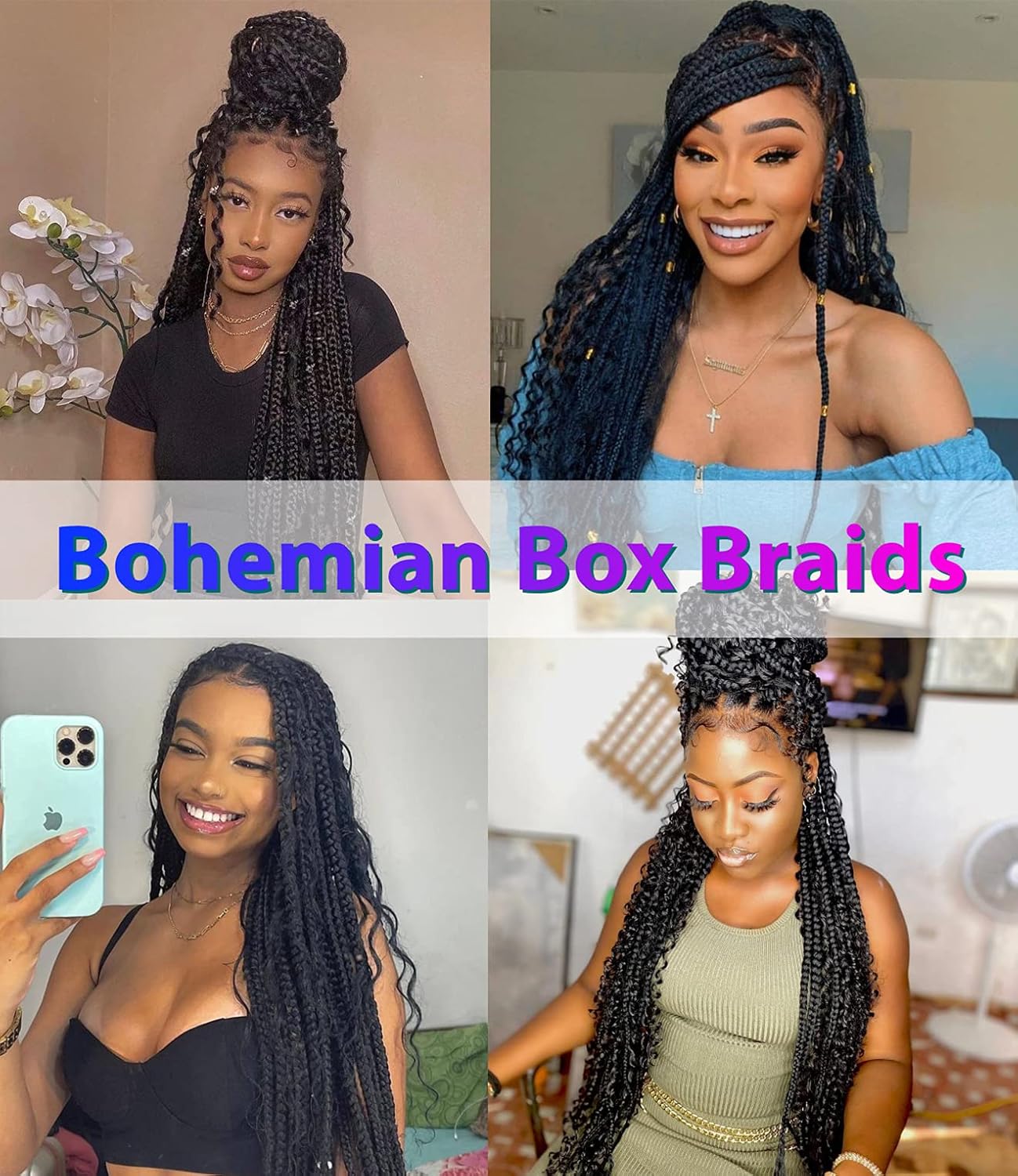 26 Inch Boho Box Braids Crochet Hair Bohemian Crochet Braids with Curly ...