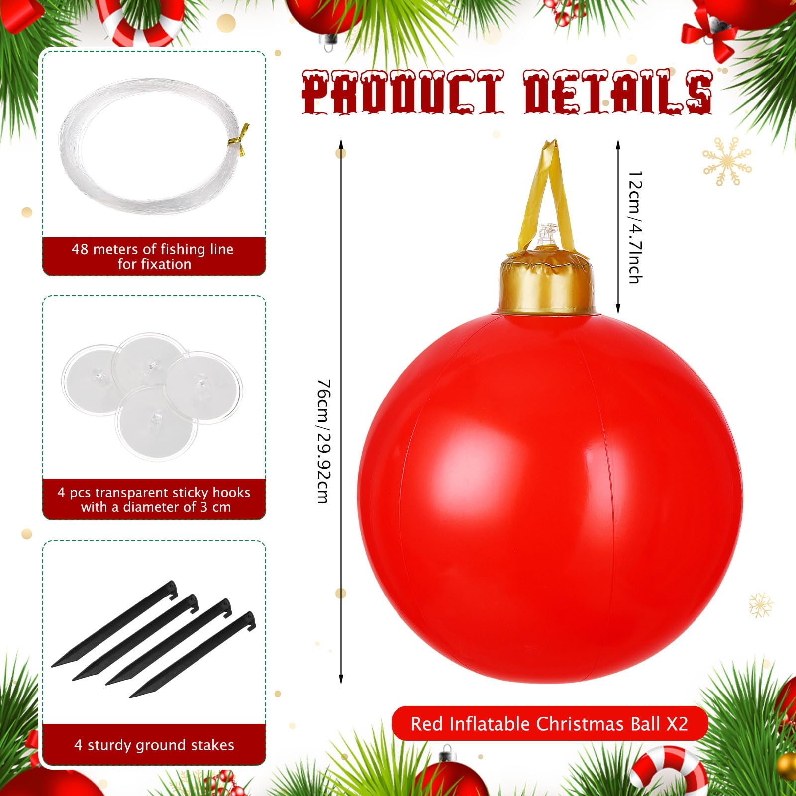 Jetec 2 Pcs 30 Inches Giant Inflatable Christmas Ball Large PVC Balls ...