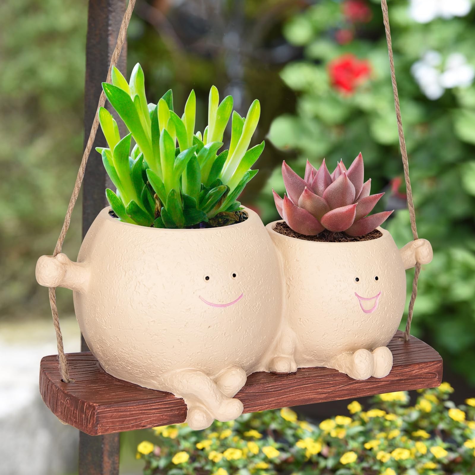 hdg Set of 2 Clay Terracotta Flower Pot Men Bill & Ben Style (Small ...