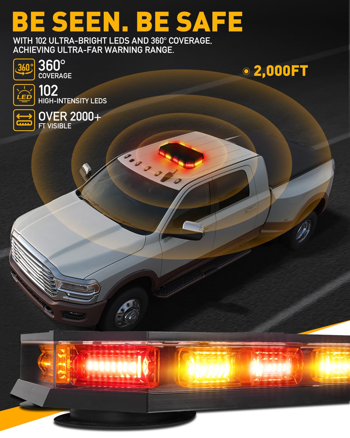 Snapklik.com : 406D Rooftop Emergency Strobe Lights Bar, 102 LED Amber ...