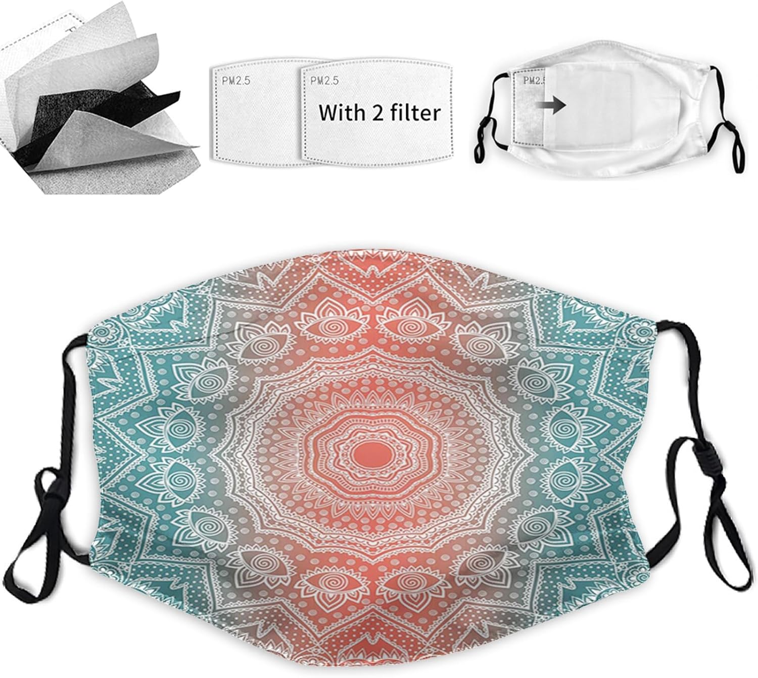 Coral and Cloth Masks for Men Women,Modern Mandala Floral Art,Washable ...