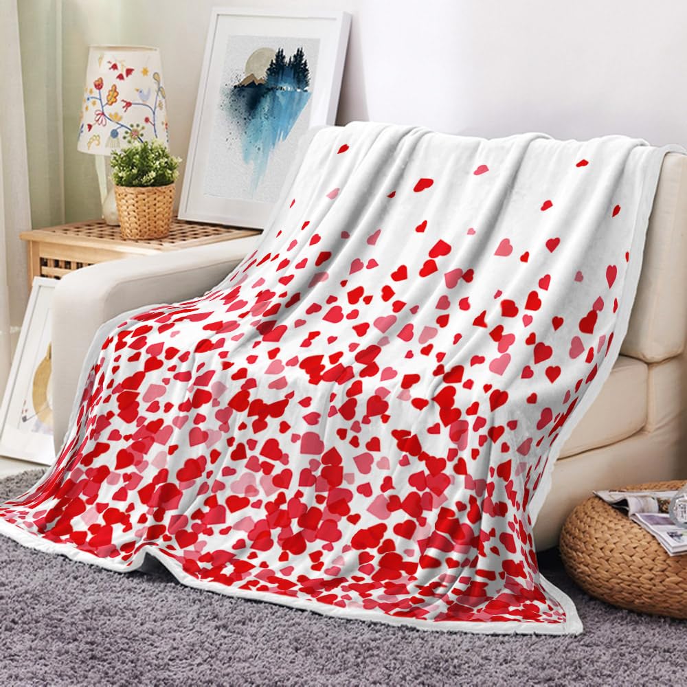 Amazon.com: JAWO Heart Throw Blanket, Valentine's Day Falling Red Heart ...