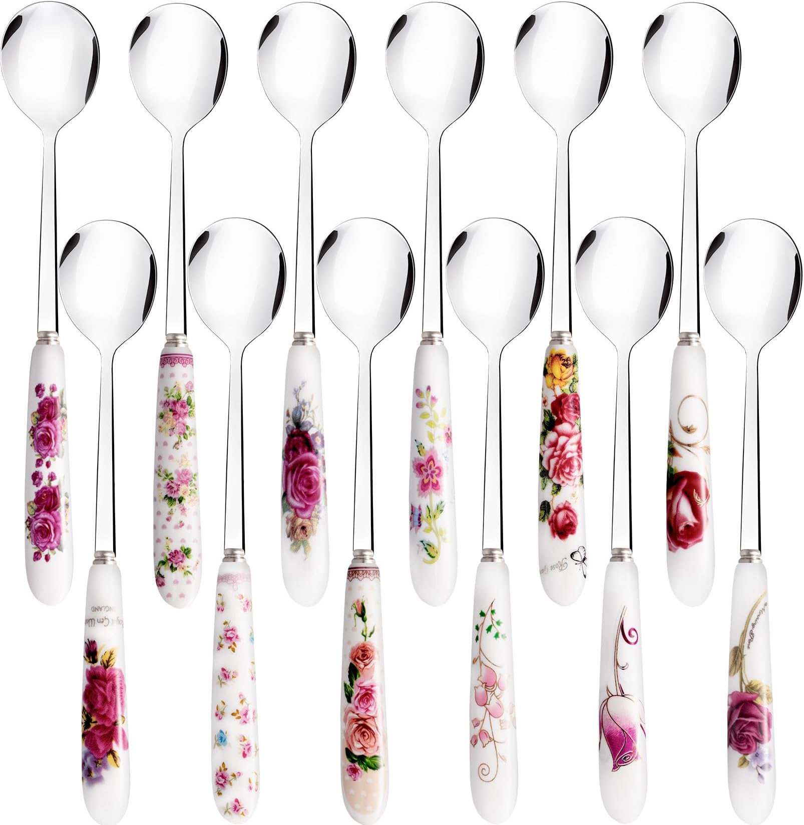 Amazon.com: Loppdece 12Pcs Floral Stainless Steel Spoons,Spoons with ...