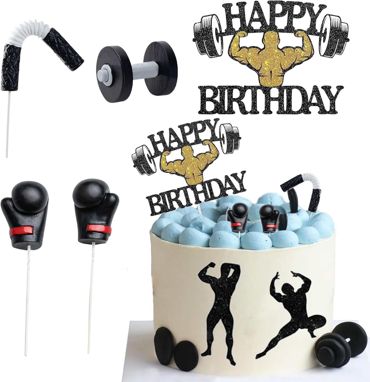 Amazon.com: Knana 5Pcs Fitness Cake Topper Boxing Cake Toppers Gym Cake ...