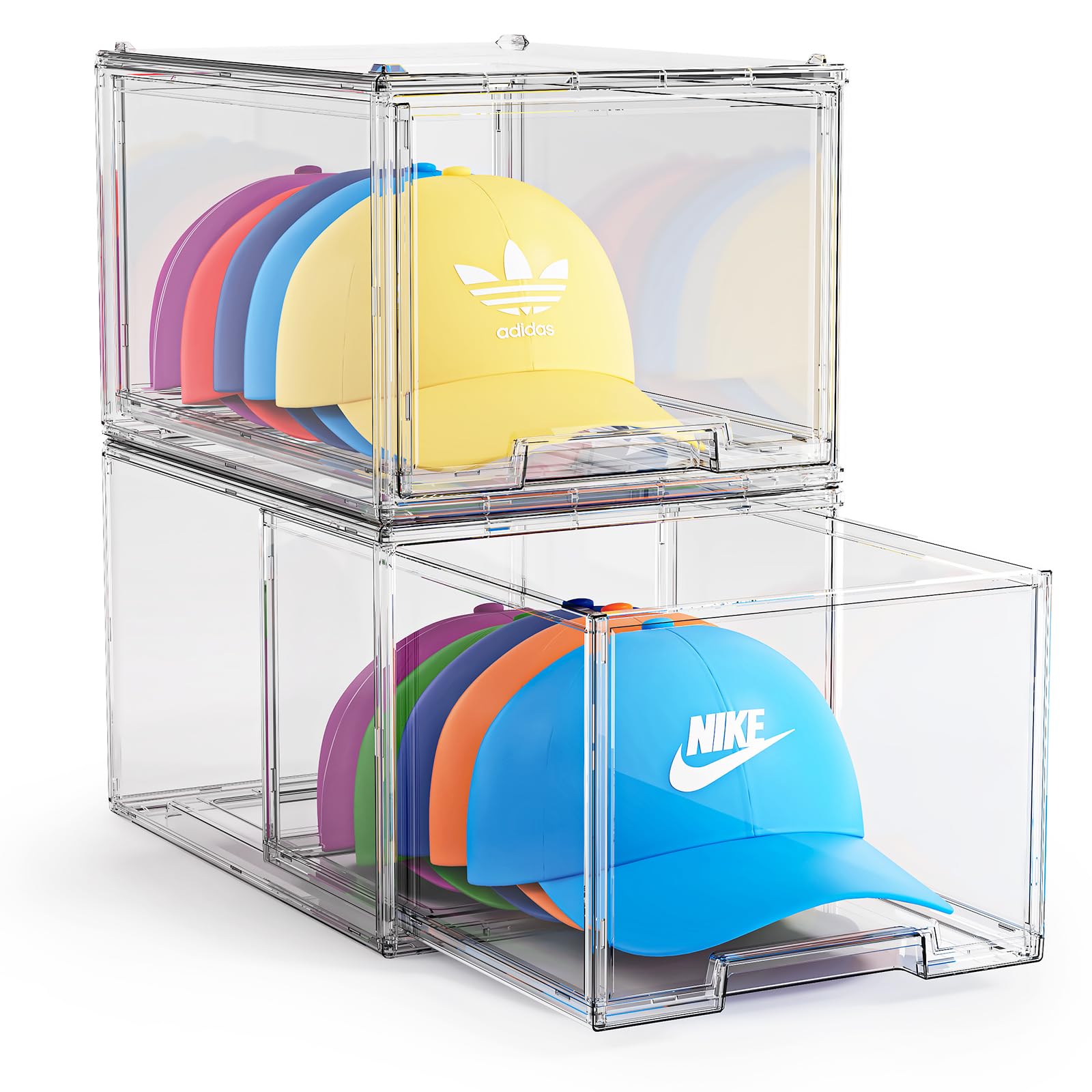 Amazon.com: 2 Pack Hat Organizer Box for Baseball Caps Organizer, Hat ...