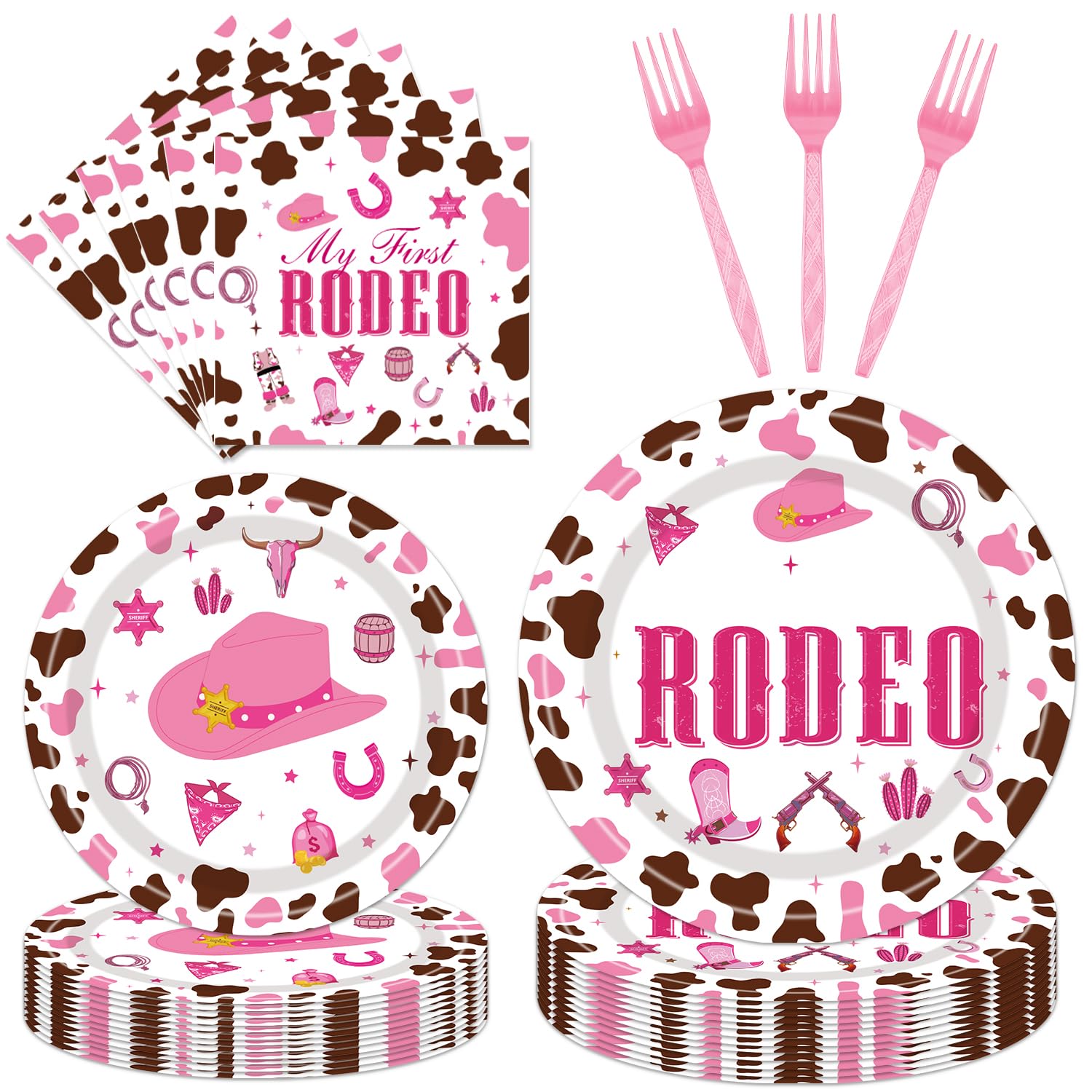 Amazon.com: My First Rodeo Plates and Napkins Party Supplies 96PCS 1st ...