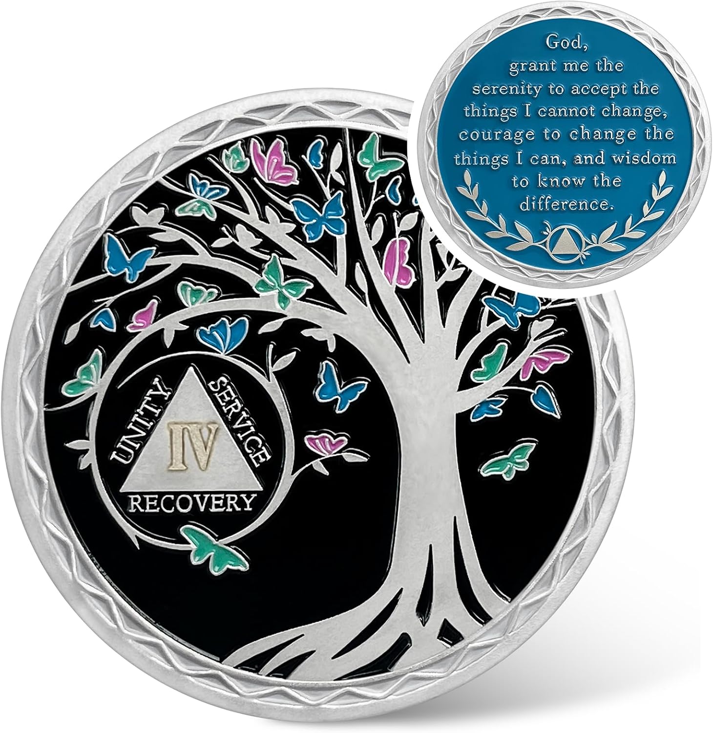 Amazon.com : 4 Year Sobriety Coin - Recovery Butterfly Tree of Life AA ...