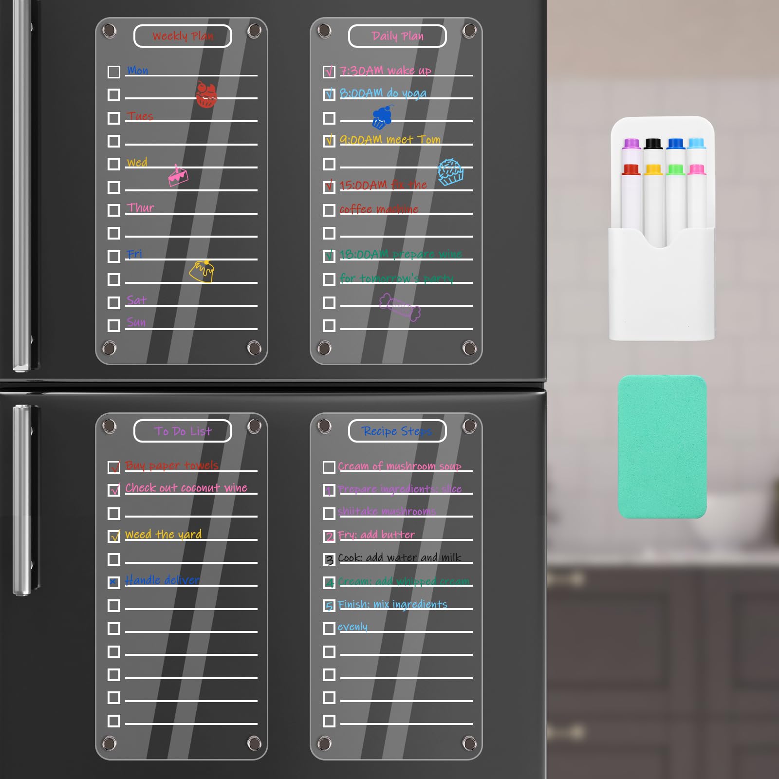 Snapklik.com : DARCKLE 4 Pack Magnetic Acrylic Dry Erase Board For ...