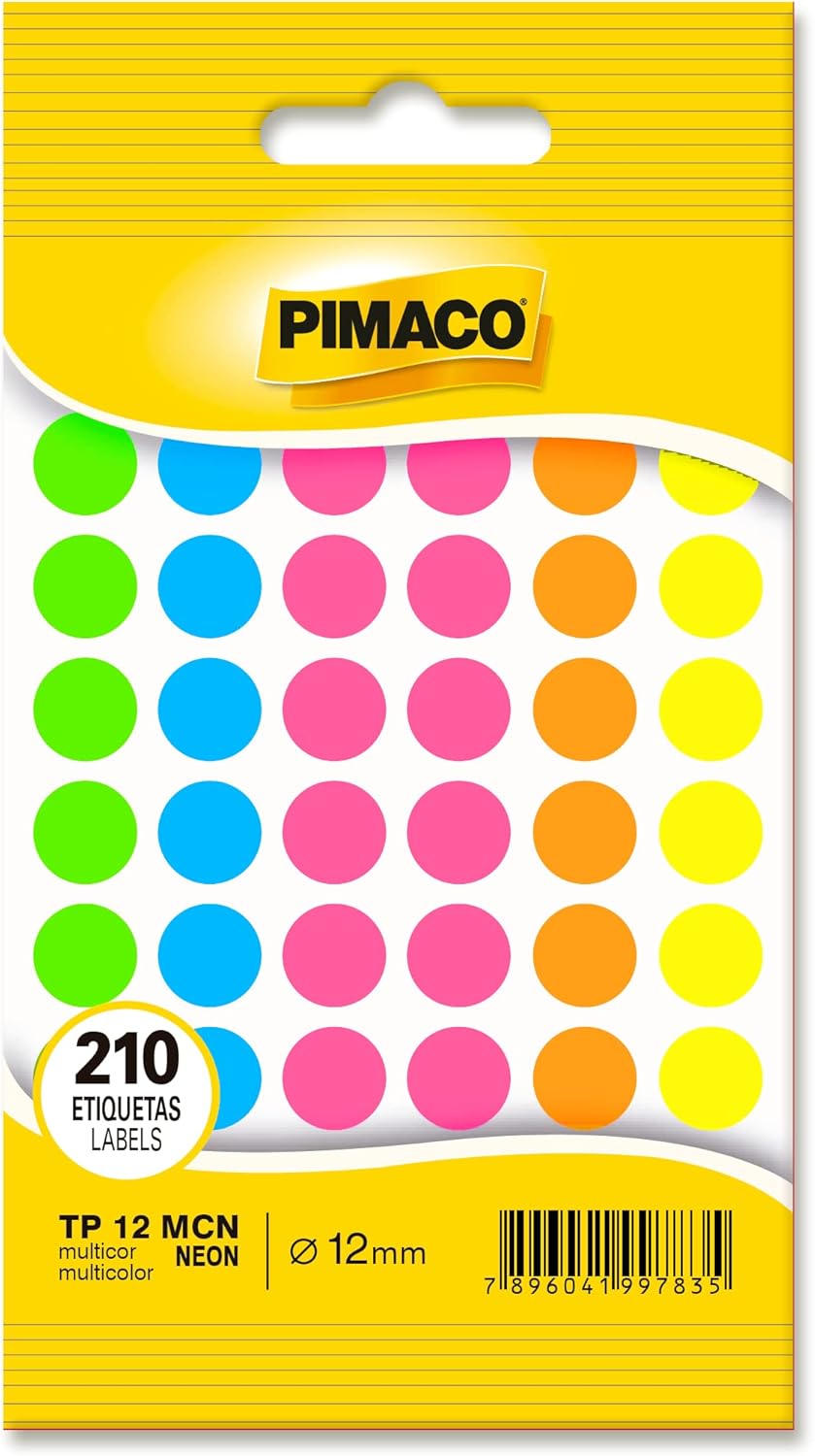 Etiqueta Adesiva Pimaco, Multiuso TP-12-MCN, Multicolor Neon, Ø 12mm ...