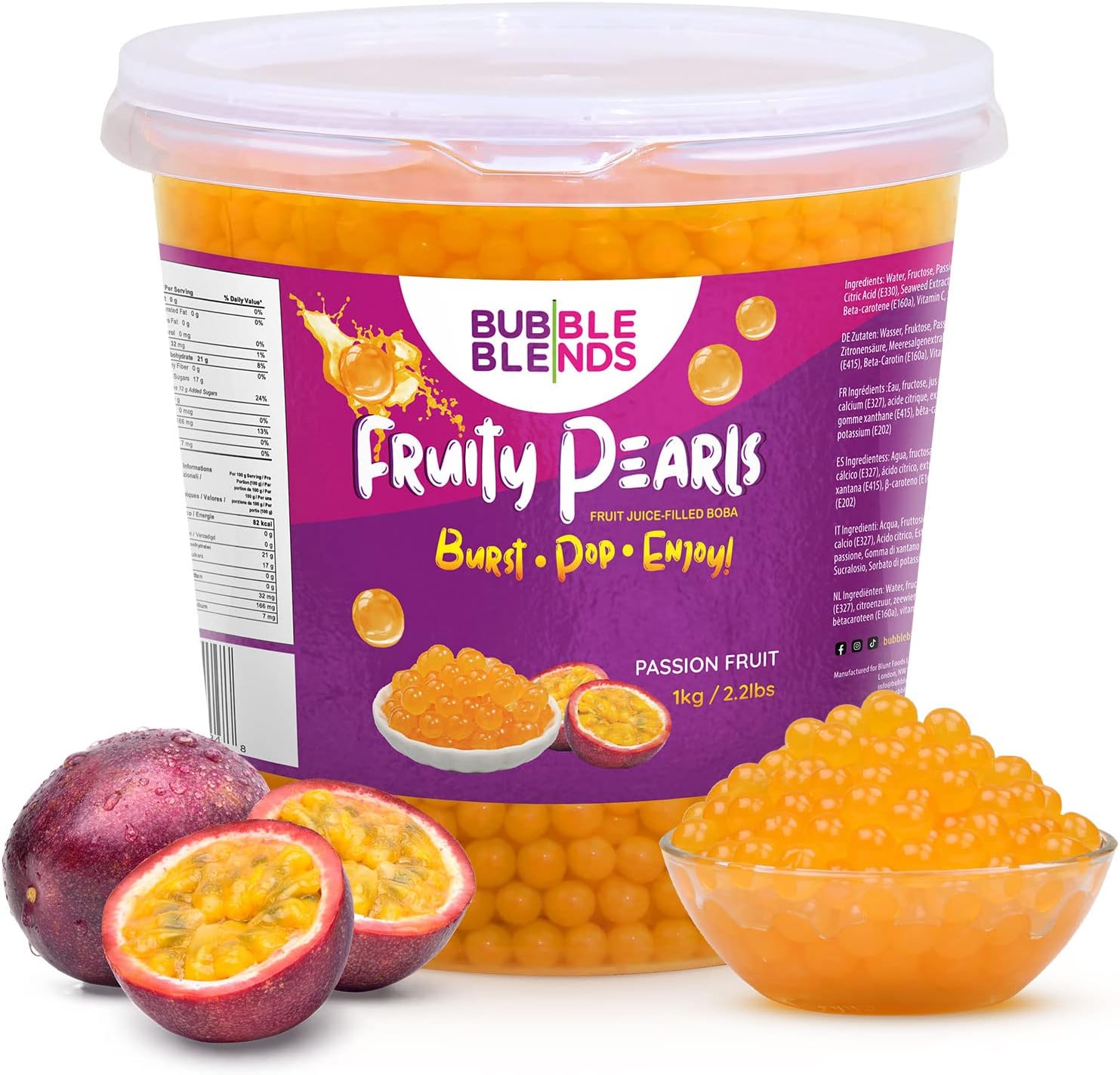 Bubble Blends Passion Fruit Popping Boba (1kg) - Boba Balls with Real Fruit Juice - Non-Dairy ...