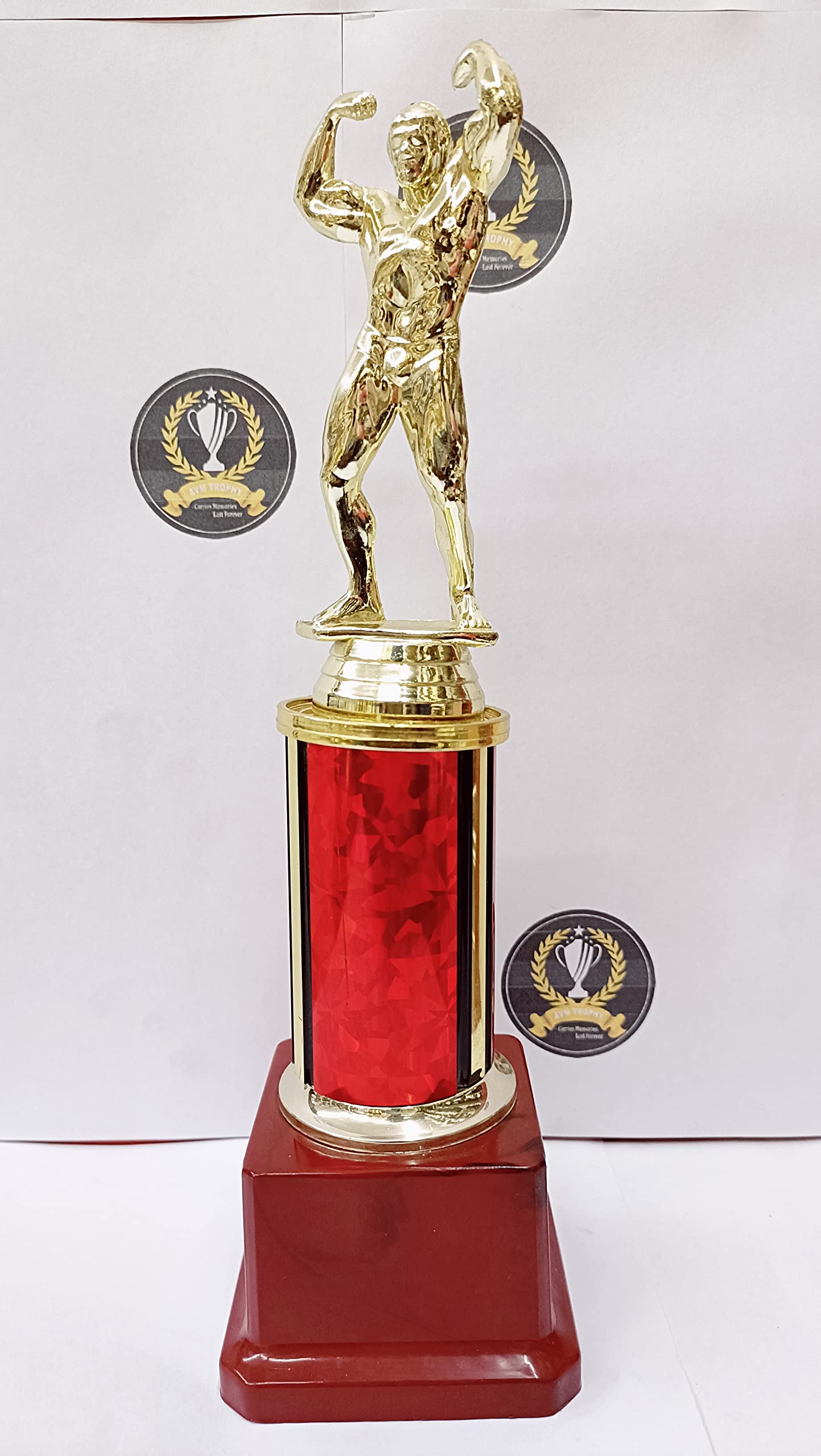Trophy Golden Fiber Red Pillar Best Body Builder Cup : Amazon.in ...