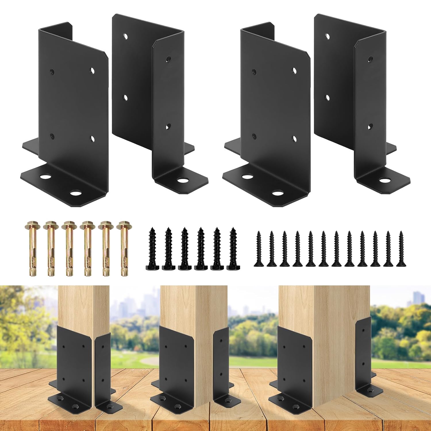 4pcs Adjustable Post Base Bracket Fit 2x4,4x4,6x6 Post, Wood Fence Post ...