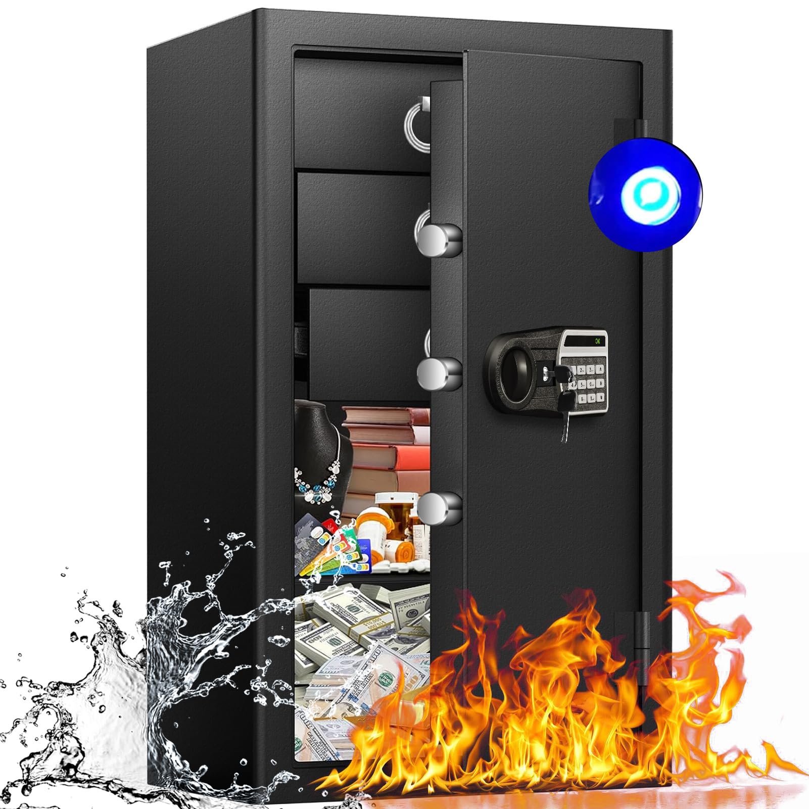 5.8 Cub Extra Large Fireproof Document Safe Box with Drawer for Home ...