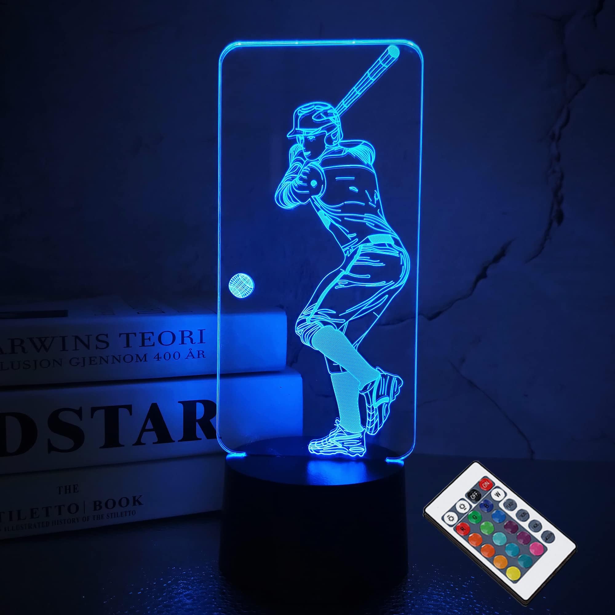 Baseball 3D Night Light, FULLOSUN Illusion Optical Bedside Lamp with ...