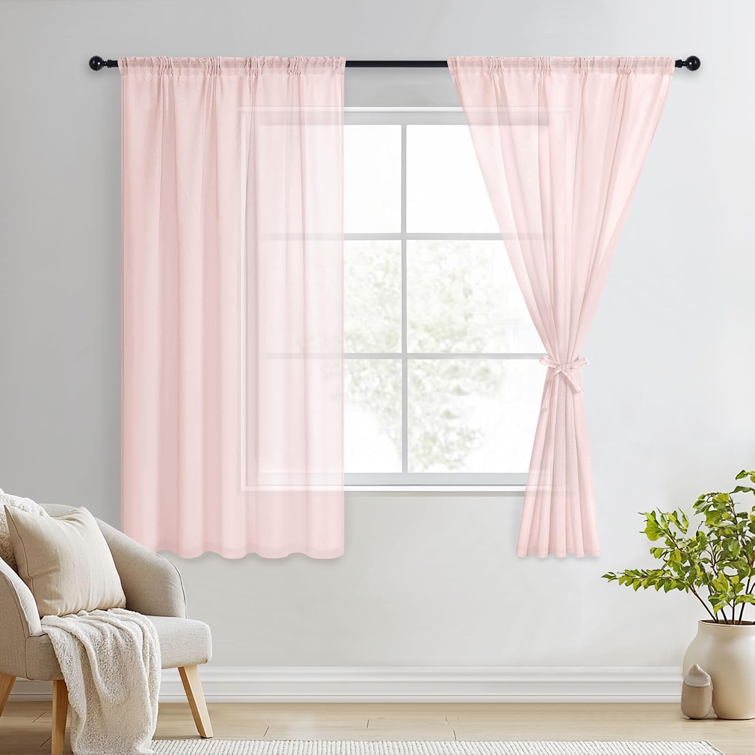 DWCN Pencil Pleat Curtains Voile Curtain with Tie Backs Tape Top Net ...